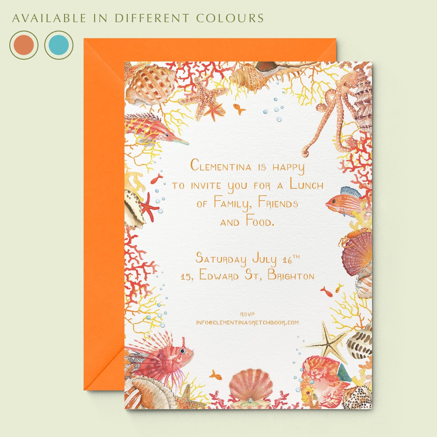 Coral Reef Printed Invitations – Clementina Sketchbook